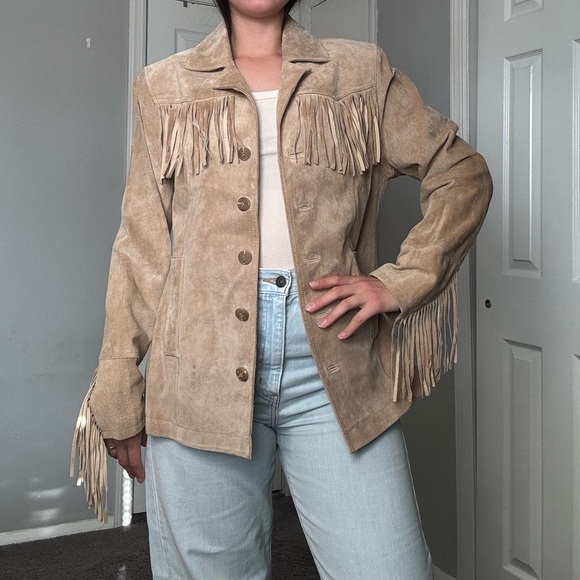 Esprit | Jackets & Coats | Vintage E Sprit Tan Suede Fringe Western ...